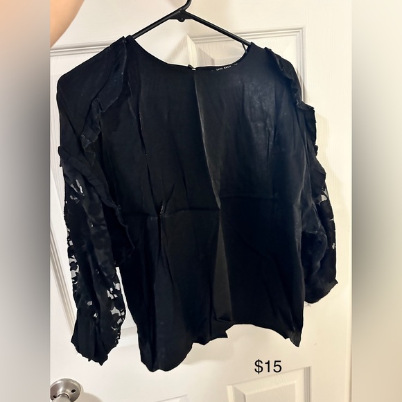 Zara | Tops | Zara Basic Blouse M Contrast Lace | Poshmark
